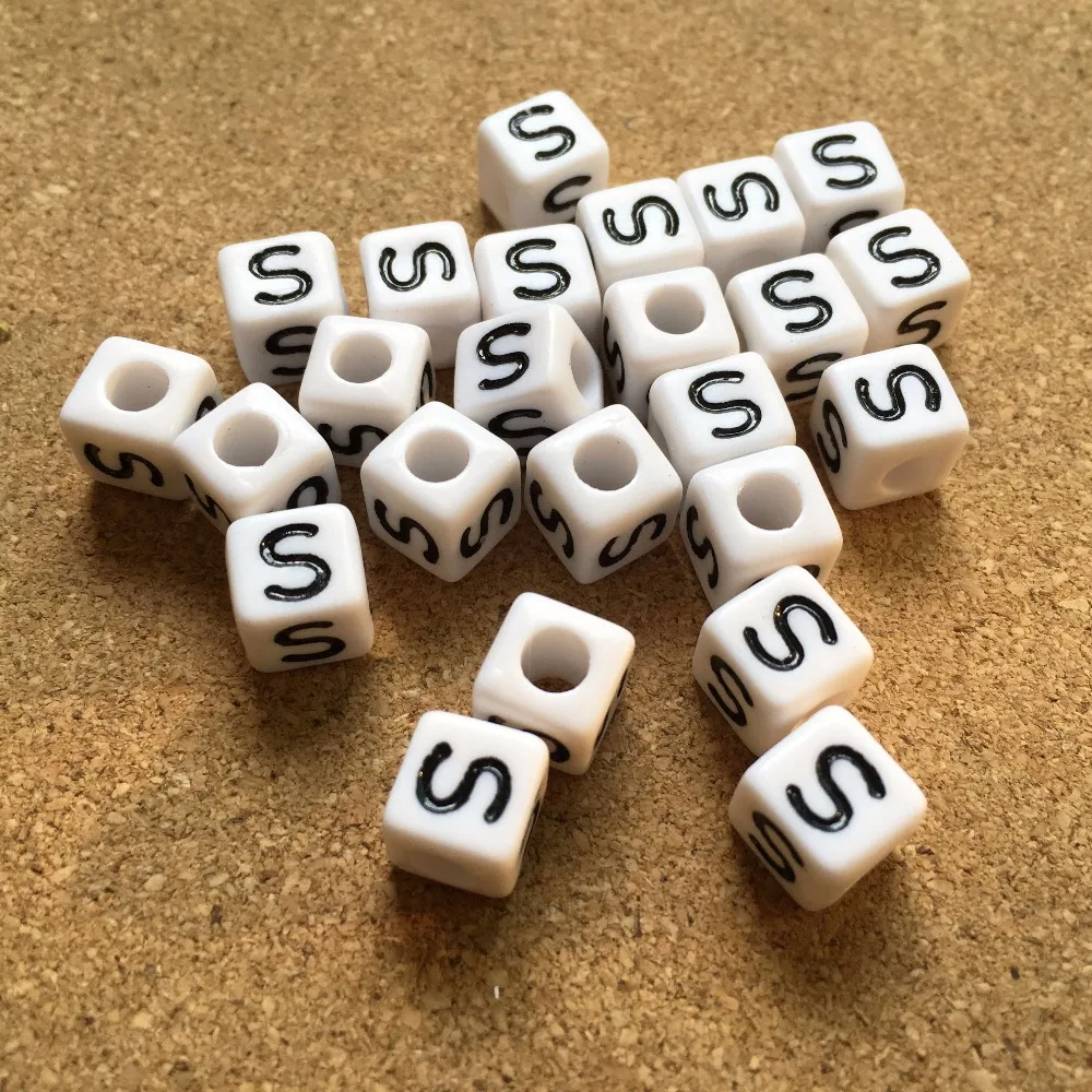 Single Initial S Printing Acrylic Letters Beads 50pcs/lot 8*8mm Plastic ...