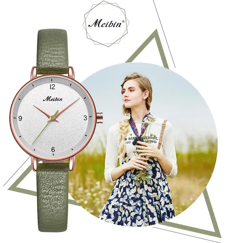 Meibin Fashion Simple Quartz Watch Women Leather Strap Waterproof ...
