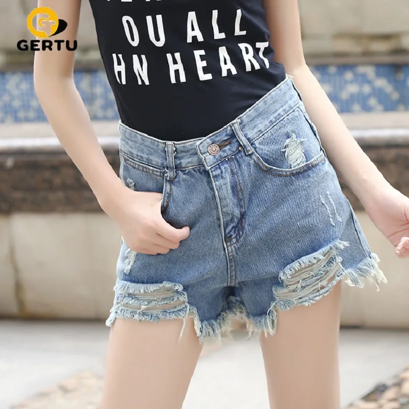Gertu Fashion Short Jeans Summer Women High Waist Denim Shorts Frayed ...