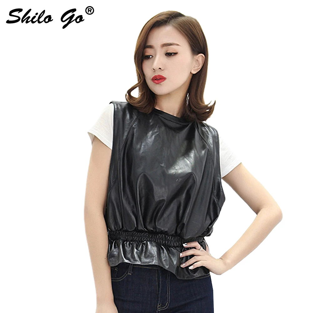 Leather Blouse Womens Summer Fashion sheepskin genuine leather Blouse O ...