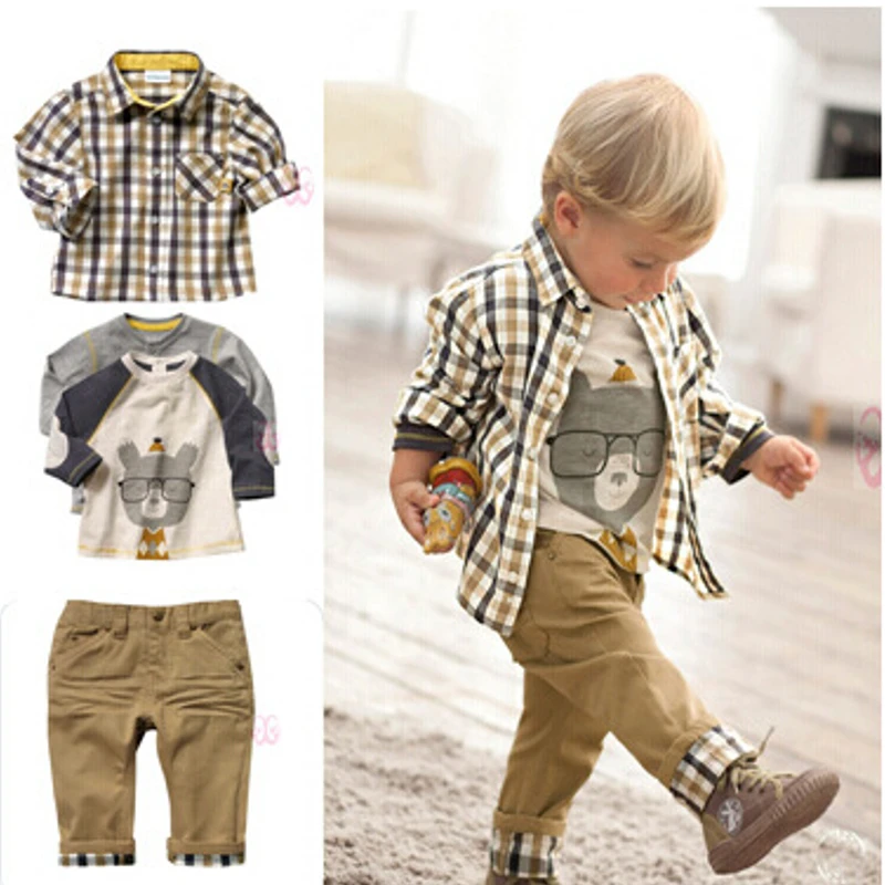 2017 New Spring Kids 3pcs Clothing Sets for Boys European Style Plaid ...