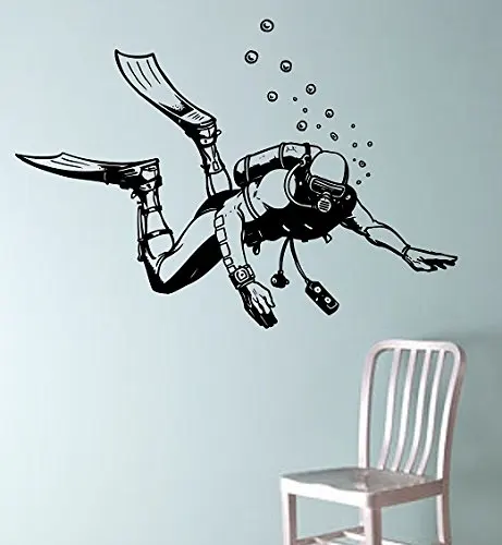 Diver Vinyl Wall Decal Diving Scuba Diver Deep Sea Ocean Fish Mural Art ...