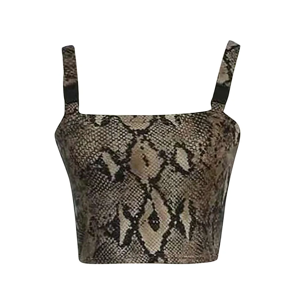 Feitong, женские сексуальные майки со змеиным принтом, облегающий кроп ...