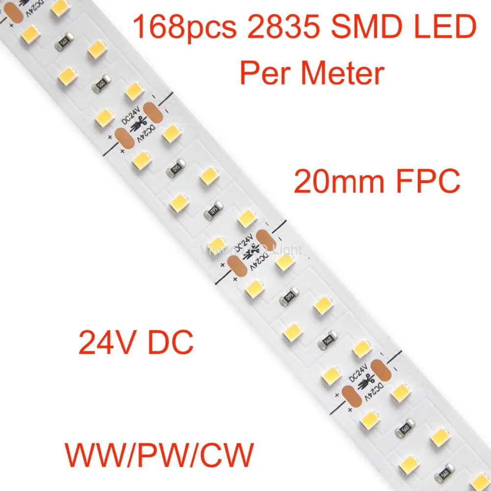 LED 더블 행 20mm FPC 2835 스트립 빛, 5m 롤/많이, 168pcs 2835 smd led 미터, DC 24V ...