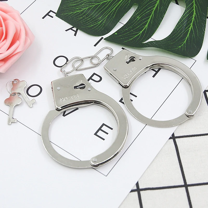 Silver Metal HandCuffs With Keys Police Role Cosplay Tools Children Boy ...
