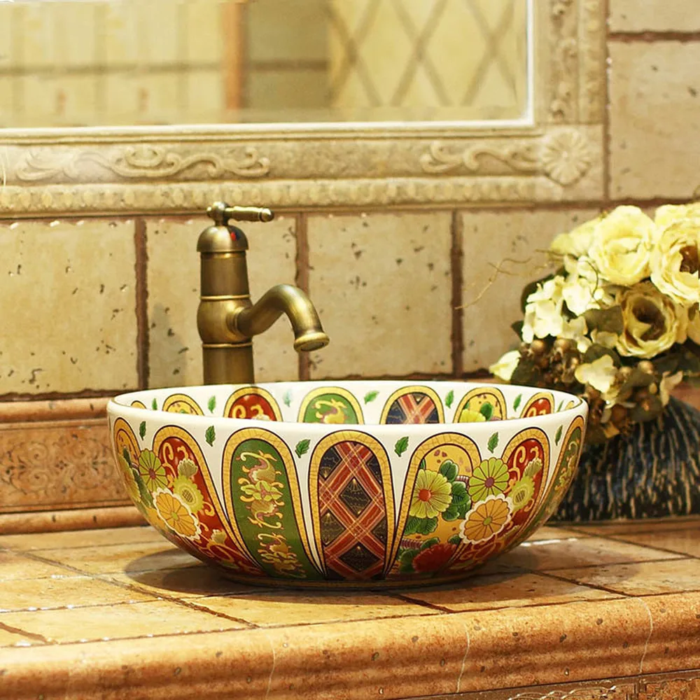 Bathroom Retro Ornate Ceramic Art Basin Wash Basin Above Counter Basin ...