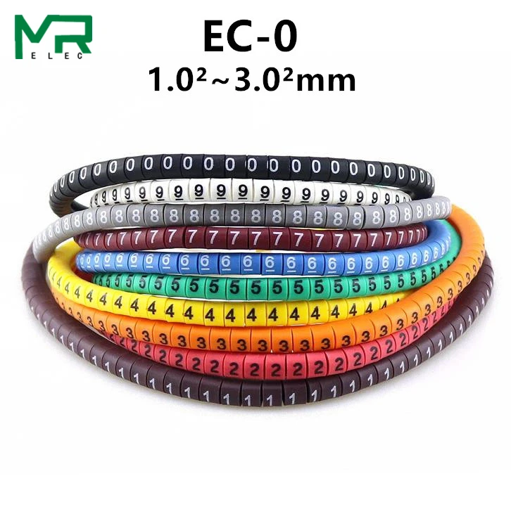 500PCS EC-0 Colored Cable Wire Marker 0 to 9 For Cable Size 1.5 sqmm ...