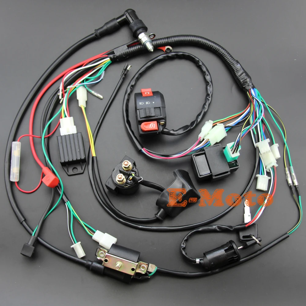 Full Electrics Wiring Harness Coil CDI Spark Plug Kits For 50cc 70cc ...