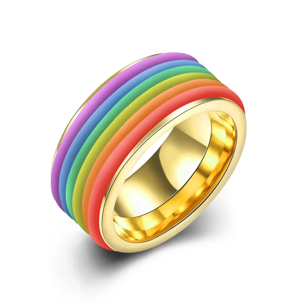 Fashion pop rainbow personalized gold ring Tungsten Men Women Wedding ...