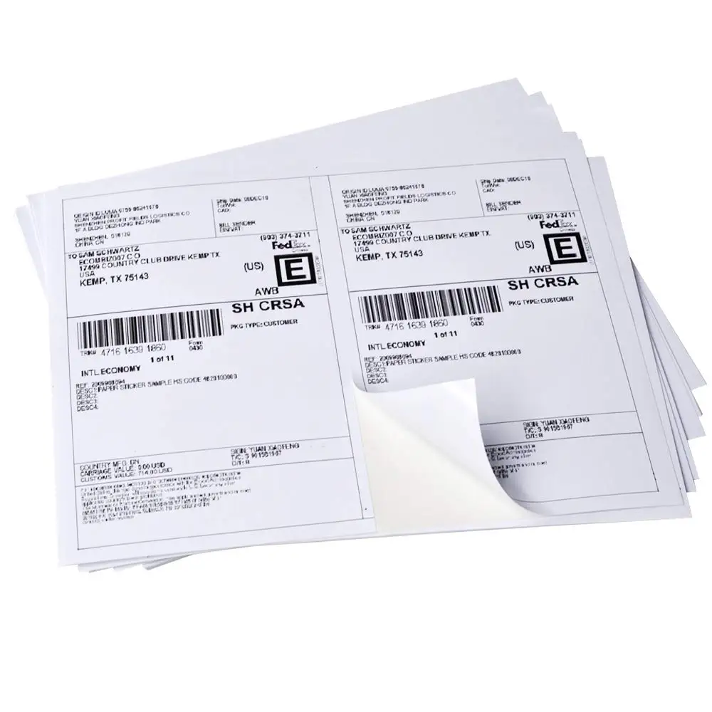 Half Sheet 2 up Self Adhesive 5 1 2 X 8 1 2 Shipping Labels For Laser
