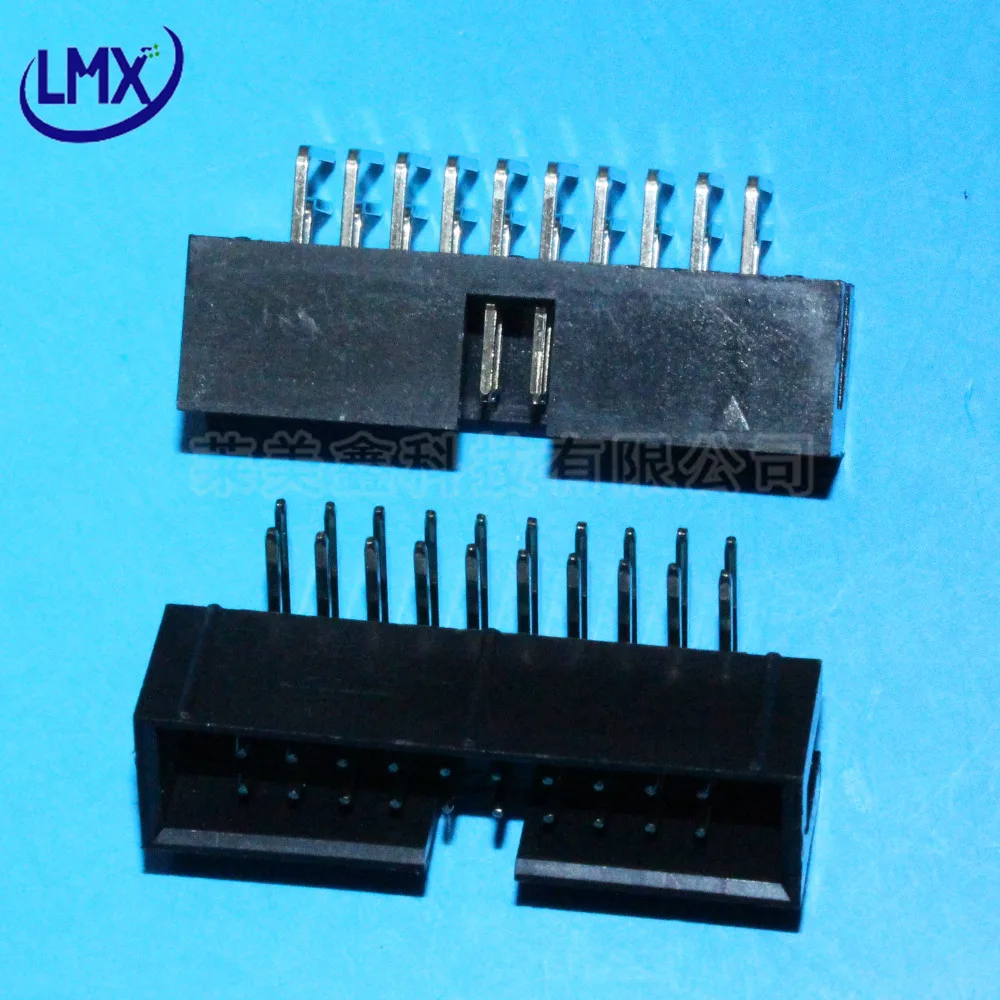 20pcs DC3 20Pin 2.54mm double row bent pin 2*10pin Shrouded Male Header ...