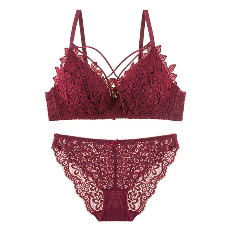 Embroidery Floral Lace Bra Set Sexy Lingerie Underwear Women Black Red