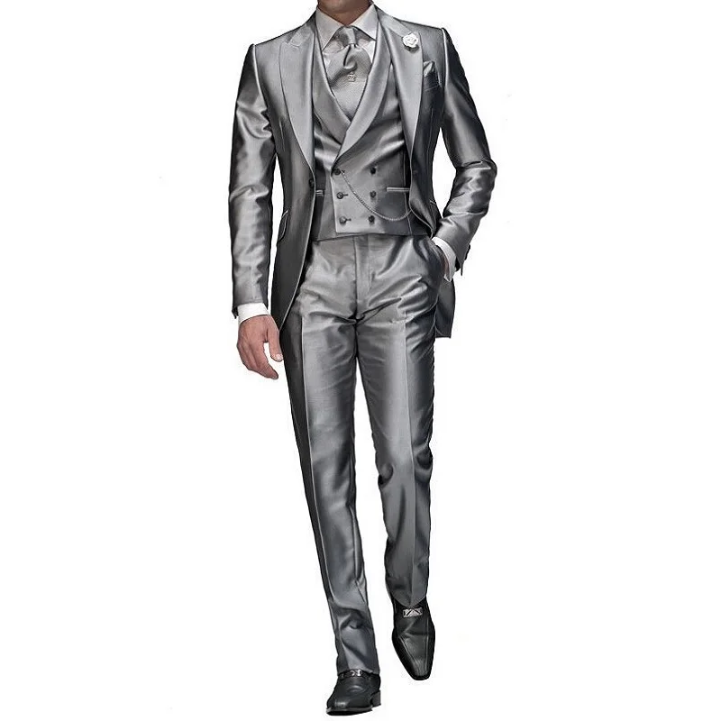 Gwenhwyfar Shinny Silver Wedding Suits For Men Tuxedos New Designs Men ...