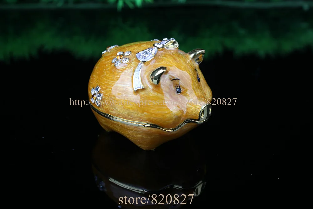 Enamel Pig Figurine With Element Crystals Trinket Pill Jewelry Box Pig ...