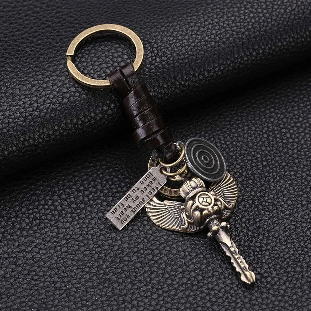 1PC Keychain Gothic Wings Key Bronze Metal Keyring Leather Key chain-in ...