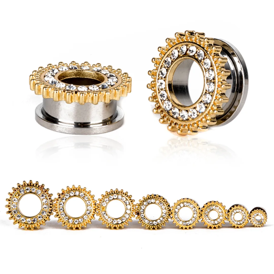 Ear Expander Body Piercing Jewelry 1 Pair Stainless Steel Crystal Flare ...