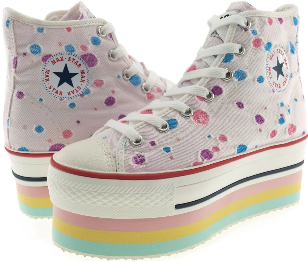 Maxstar CN9 7 Holes Zipper Double Platform Sneakers Dots|sneakers shox ...