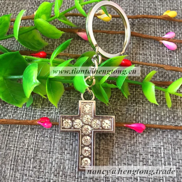 high quality alloy cross keyring, keychain with rhinestone cross pendant, rhinestone key circle ...
