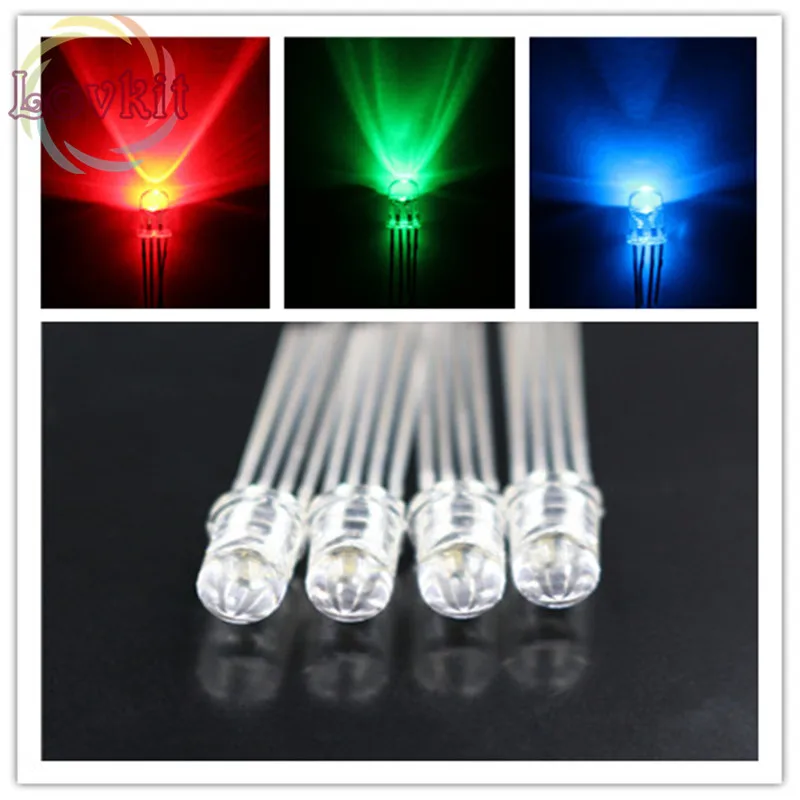 50pcs LED 5mm 4Pin Tri Color RGB Red Green Blue COMMON Anode 4Pins Tri ...