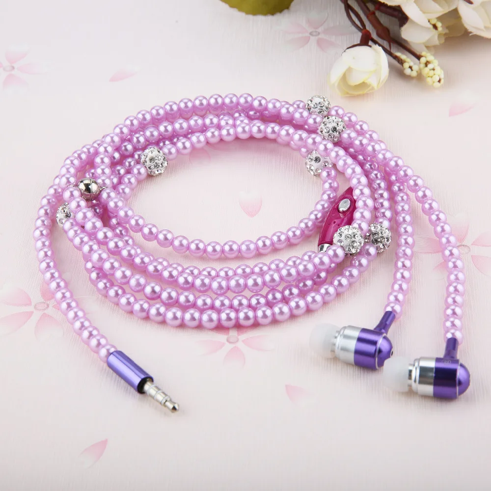 Luxury Purple Diamond earphone Crystal Pearl In Ear Earphone Bling ...