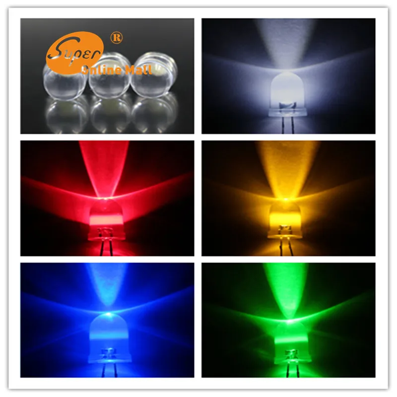 10mm Led Diode10x5 Color Red Blue Green Yellow White= 50 pcs/Lot ...