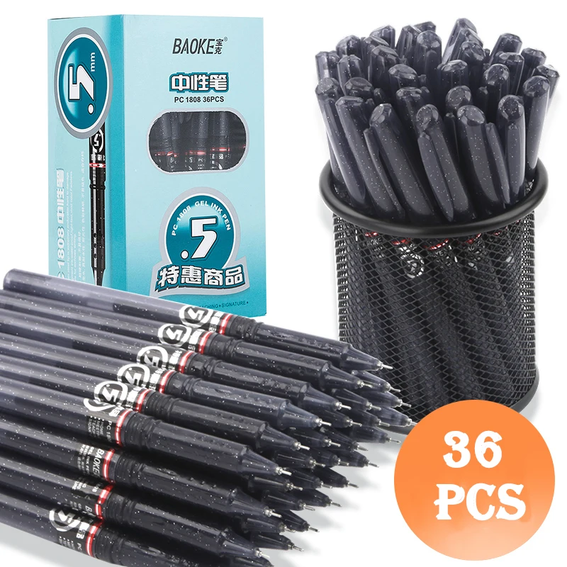 Baoke PC 1808 Gel pen 0.5mm Carbon Black 36pcs Neutral Pen Office ...