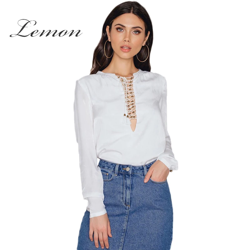 Lemon 2018 New Fashion Deep V neck Female Shirts Round Neckline And ...