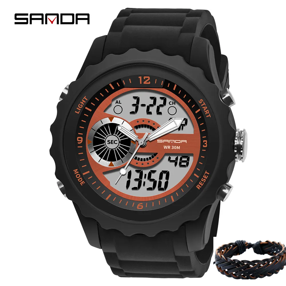 SANDA Men Analog Quartz Digital Watch led Display Waterproof outdoor ...