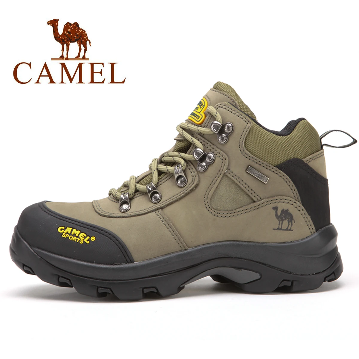 Camel outdoor shoes outdoor high first layer of cowhide pedestrianism ...