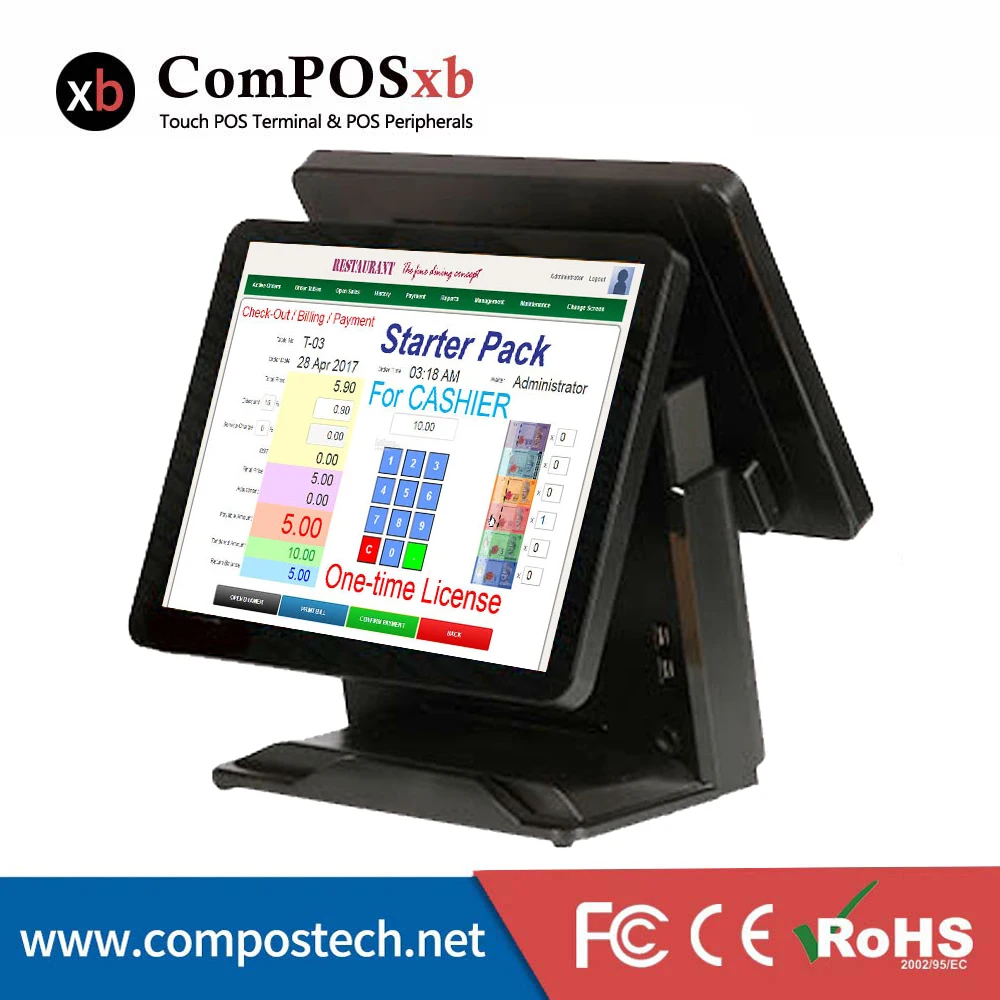 Pos Software Dual Screen 15+15 Inch Pos Terminal All In One Pos System ...