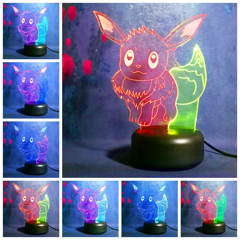 3D Mixed Color Night Light Cartoon Pokemon Eevee Touch Remote Toy ...