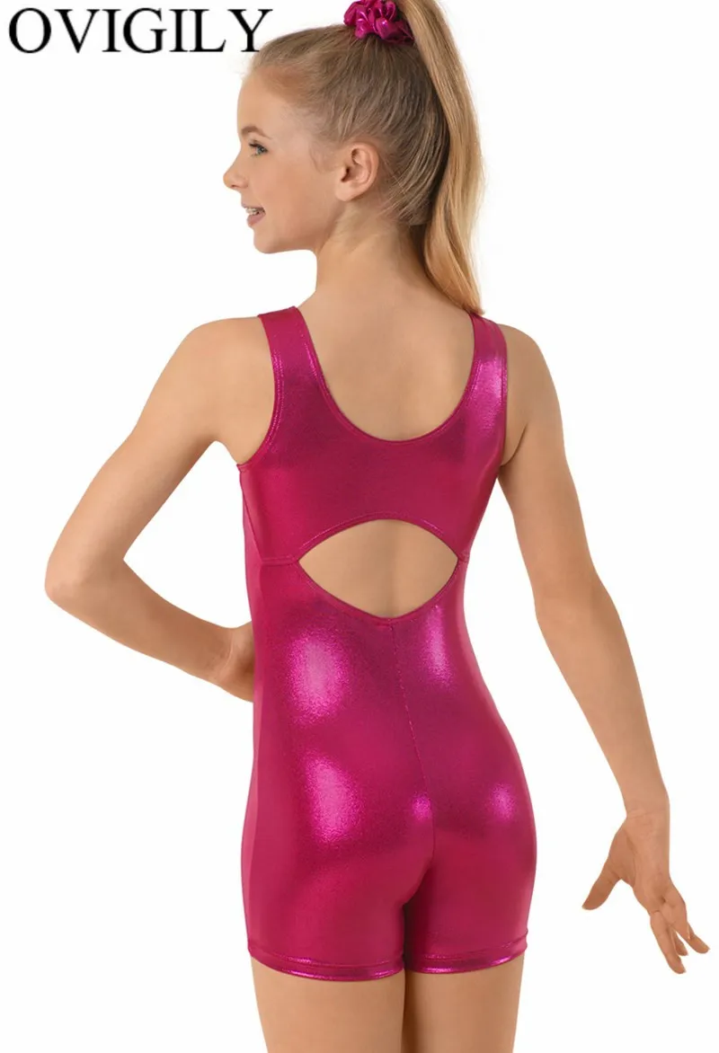 OVIGILY Girls Metallic Tank Biketard For Gymnastics Keyhole Back Kids Shiny Sleeveless Ballet ...