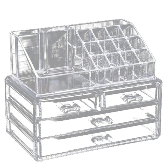 Clear Makeup Case 4 Drawer 16 grid Cosmetic Organizer Jewelry Storage ...