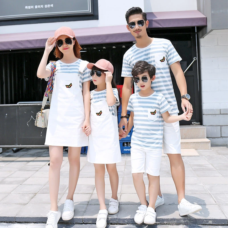 Family Clothing Set Couple Clothes Summer Stripe Suit Men Boy Clothing ...