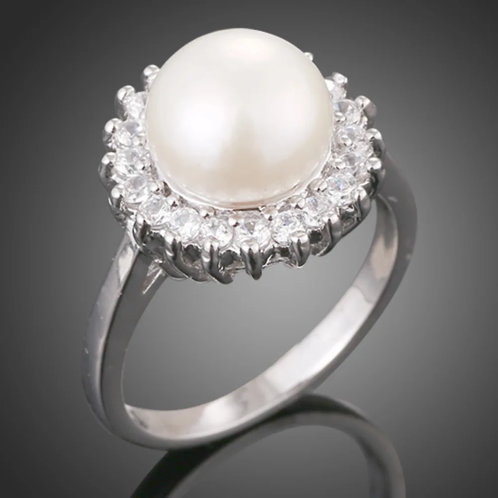 Natural Pearl Ring Jewelry Women'S Rhinestones Pearl Ring Wedding ...