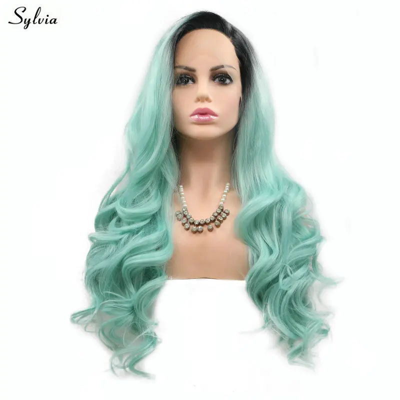 Sylvia Verde Ondulado Peruca de Alta Temperatura Natural Longo Lace ...