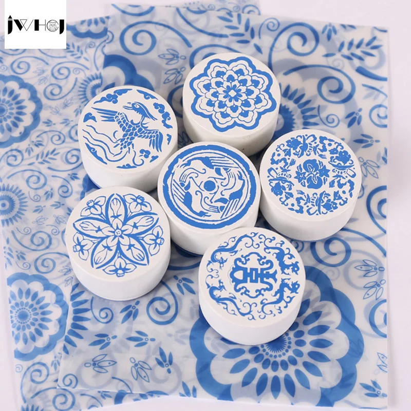 1 pcs China wind vintage blue and white porcelain diary wooden stamp ...