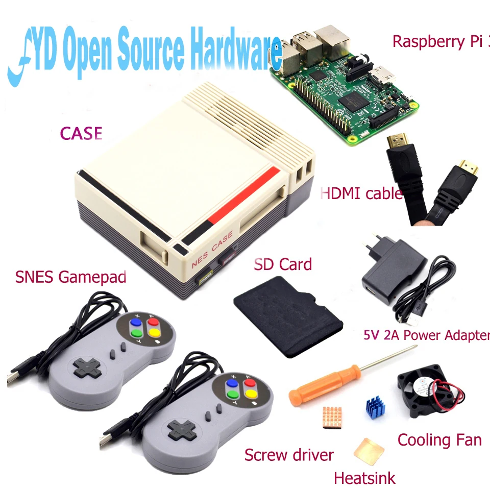 1set NES Case with Raspberry Pi 3+16G Card+Fan+2pcs SNES Gamepad+EU ...