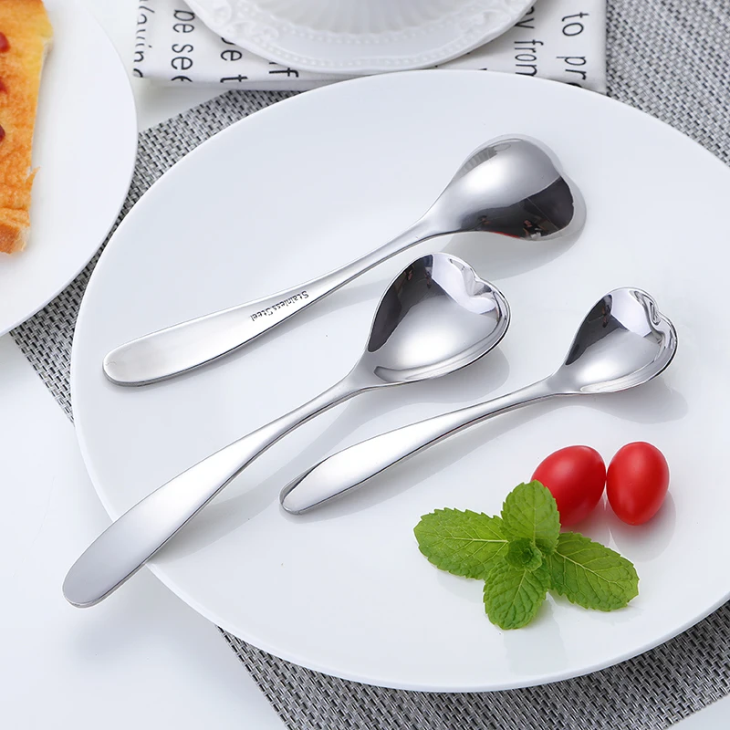 304 Stainless Steel Heart Shape Dinner Spoon Ice Cream Scoop Coffee ...