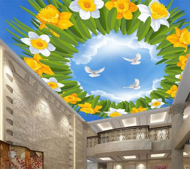 custom 3d photo wallpaper ceiling room mural flower sunlight pigeon ...