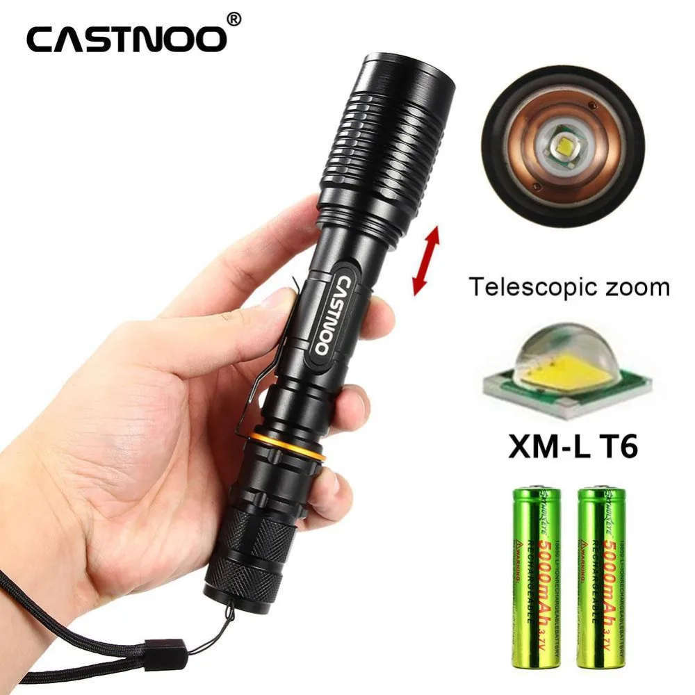 8000 Lumen Zoomable T6 LED Flashlight 5 Modes Portable 18650 Battery ...