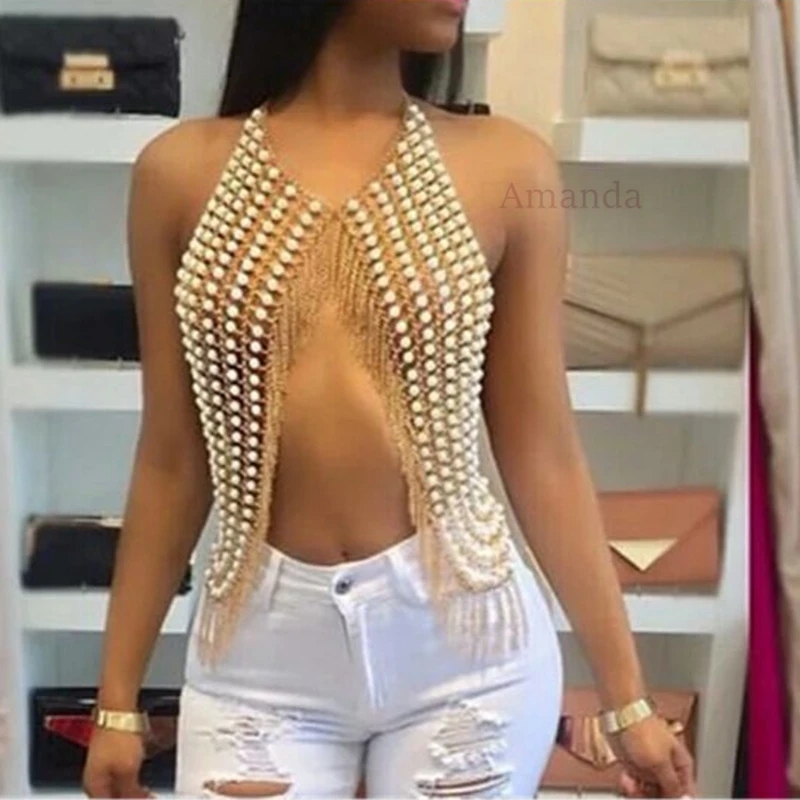 Bling Chic Festival Metal Crop Tops Sequin Gold Chain Top Silver Coins