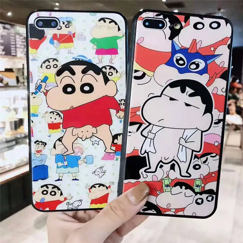 Cute Crayon Shin chan Japan Cartoon Tempered Glass Phone Back Cover ...