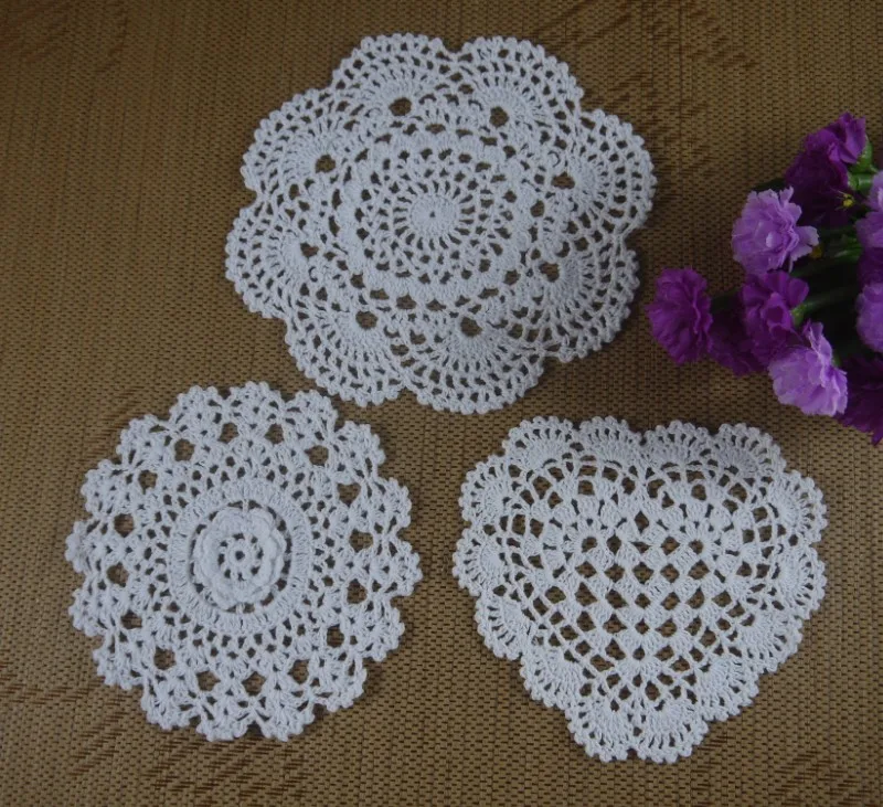 Set of 3 vintage hand made crochet cloth mat doilies doily beautiful ...