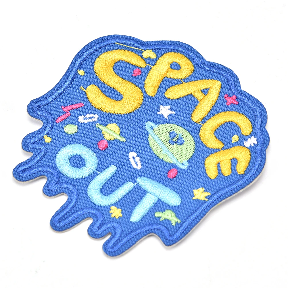 Space Out Word Patches Iron On Or Sew Fabric Sticker For Clothes Badge