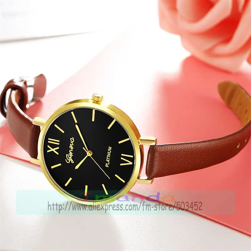 100 шт/партия geneva-601 модный Мини кожаный ремень женские кожа часы ...
