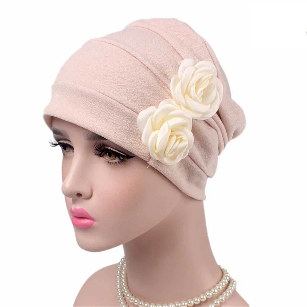 Women Western Style Ruffle Cancer Chemo Hat Large Flower Model Headscarf Chemotherapy Cap Beanie