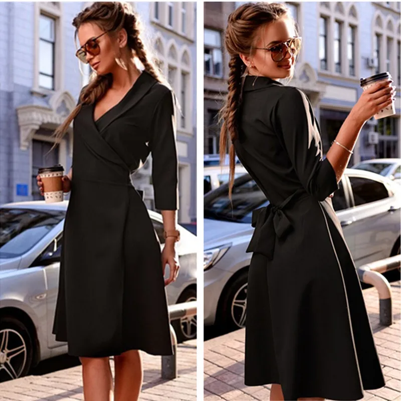 BornToGirl 2018 Spring Sexy Streetwear Dress Women V Neck Three Quarter ...