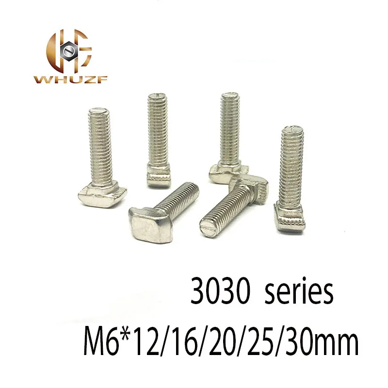 50pcs 3030 시리즈 M6 * 12/16/20/25/30mm 해머 헤드 T 볼트 나사 니켈 도금, 3030 알루미늄 ...