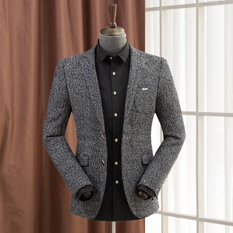 Woolen Blazer For Men Slim Fashion Spring Men'S Wool Blazer Male Casual ...